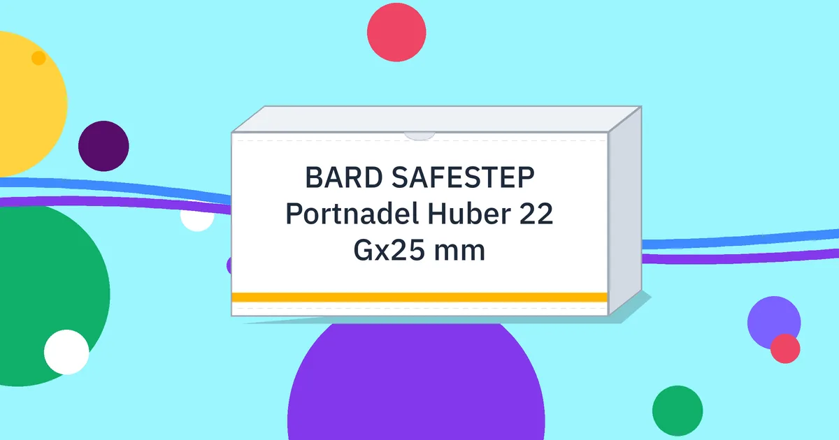 Symbolbild: Packung mit der Aufschrift BARD SAFESTEP Portnadel Huber 22 Gx25 mm (PZN 17296393) – Verfügbarkeit und Bezug in Apotheken in Frankfurt am Main