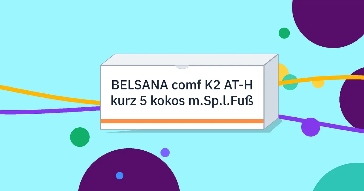 Symbolbild: Packung mit der Aufschrift BELSANA comf K2 AT-H kurz 5 kokos m.Sp.l.Fuß (PZN 12331021) – Verfügbarkeit und Bezug in Apotheken in Frankfurt am Main