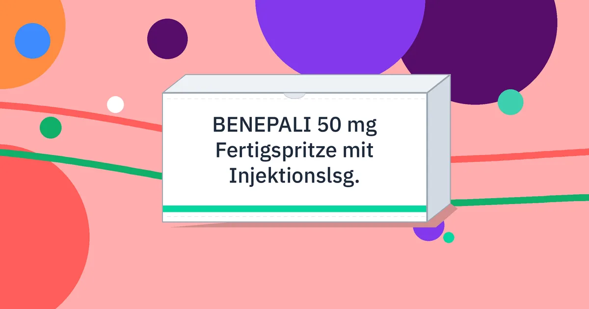 Symbolbild: Packung mit der Aufschrift BENEPALI 50 mg Fertigspritze mit Injektionslsg. (PZN 14357059) – Verfügbarkeit und Bezug in Apotheken in Frankfurt am Main