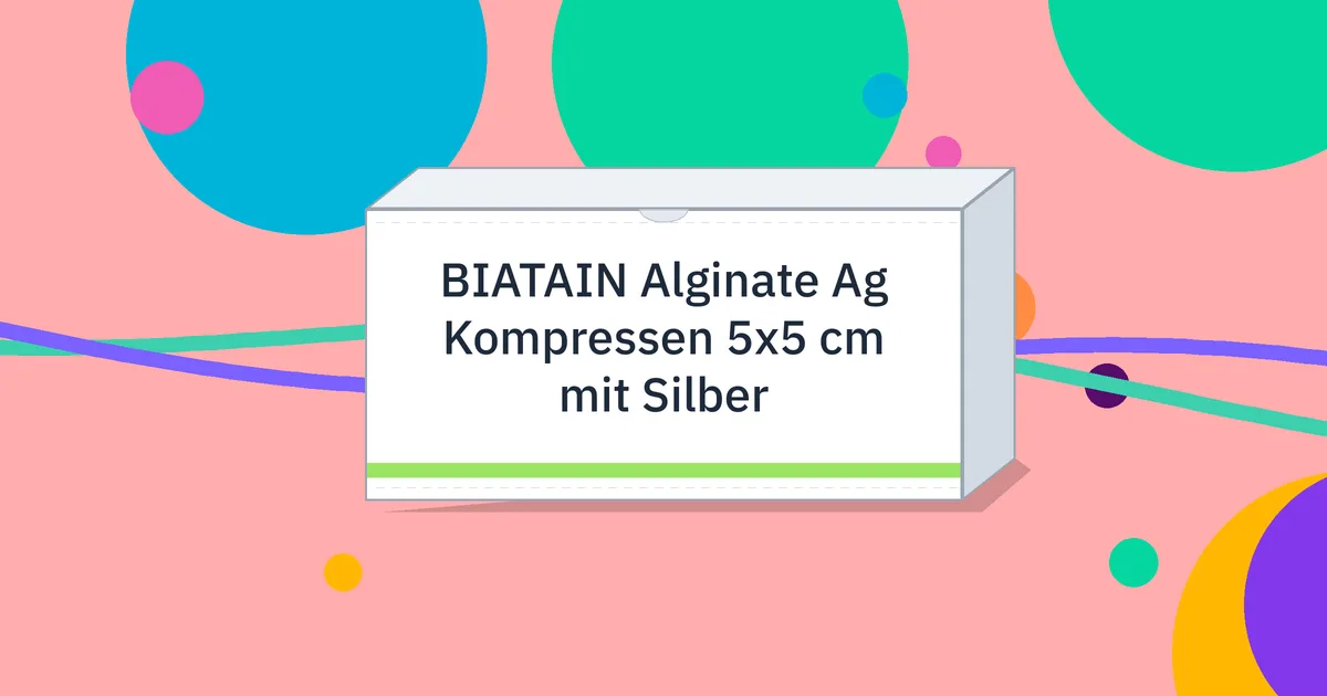 Symbolbild: Packung mit der Aufschrift BIATAIN Alginate Ag Kompressen 5x5 cm mit Silber (PZN 18776043) – Verfügbarkeit und Bezug in Apotheken in Frankfurt am Main