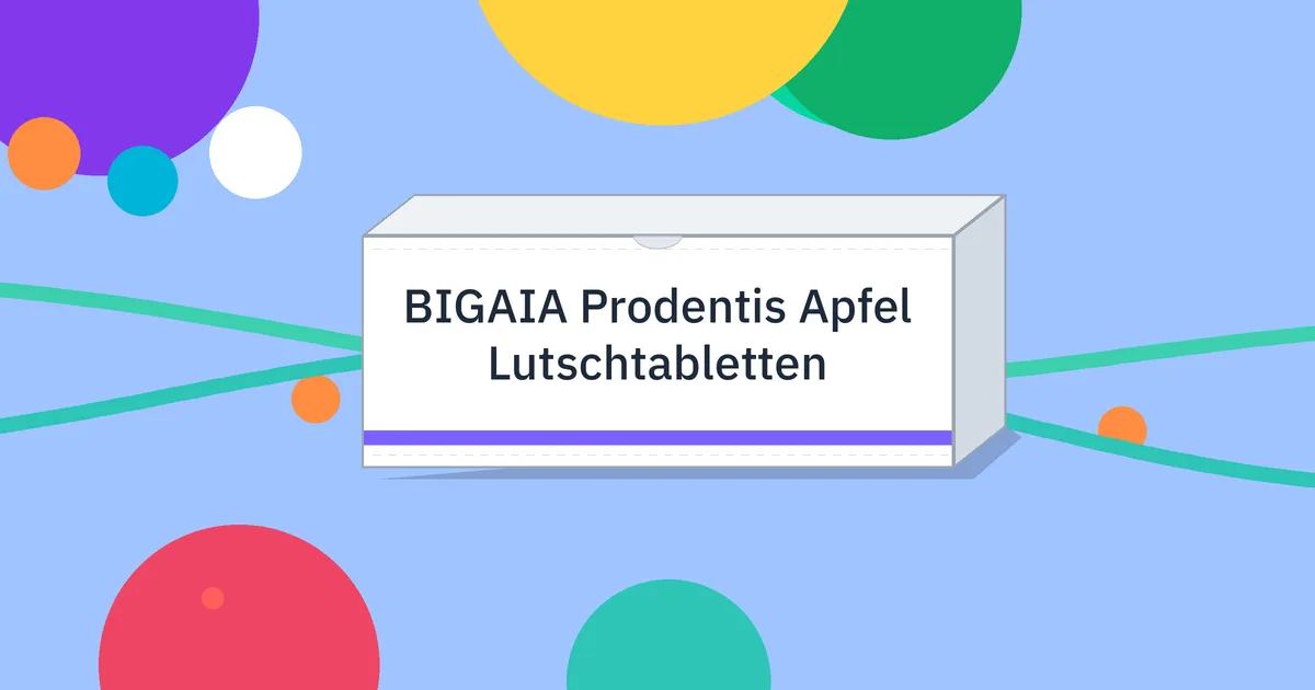 Symbolbild: Packung mit der Aufschrift BIGAIA Prodentis Apfel Lutschtabletten (PZN 20038223) – Verfügbarkeit und Bezug in Apotheken in Frankfurt am Main