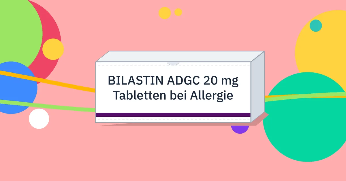 Symbolbild: Packung mit der Aufschrift BILASTIN ADGC 20 mg Tabletten bei Allergie (PZN 19520104) – Verfügbarkeit und Bezug in Apotheken in Frankfurt am Main