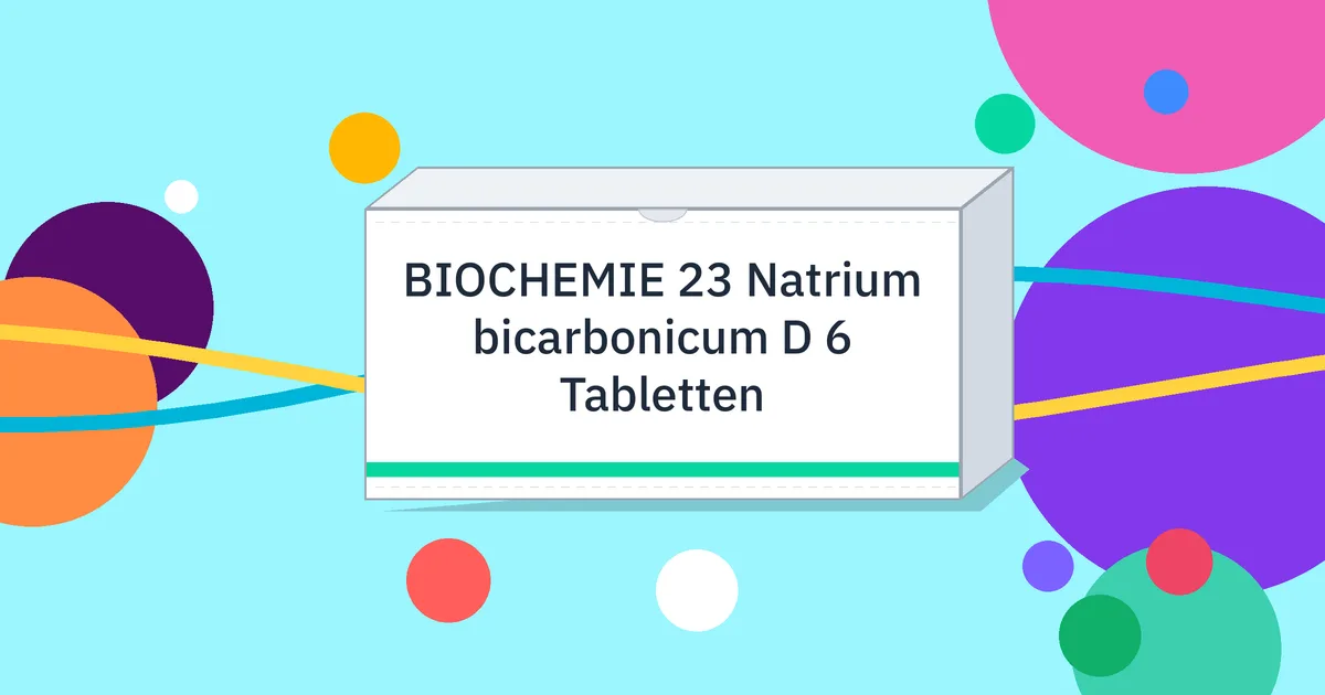 Symbolbild: Packung mit der Aufschrift BIOCHEMIE 23 Natrium bicarbonicum D 6 Tabletten (PZN 04325294) – Verfügbarkeit und Bezug in Apotheken in Frankfurt am Main