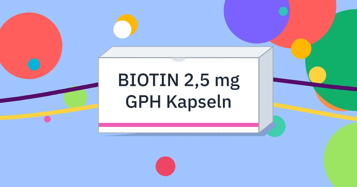 Symbolbild: Packung mit der Aufschrift BIOTIN 2,5 mg GPH Kapseln (PZN 09786781) – Verfügbarkeit und Bezug in Apotheken in Frankfurt am Main