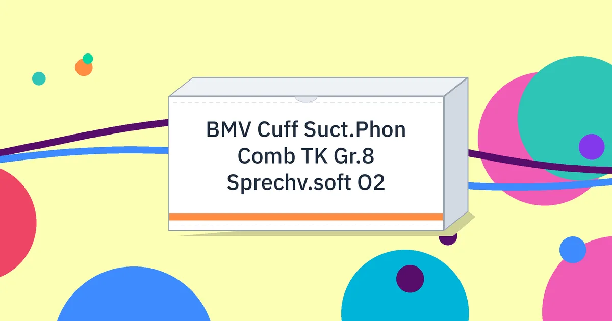 Symbolbild: Packung mit der Aufschrift BMV Cuff Suct.Phon Comb TK Gr.8 Sprechv.soft O2 (PZN 18384113) – Verfügbarkeit und Bezug in Apotheken in Frankfurt am Main