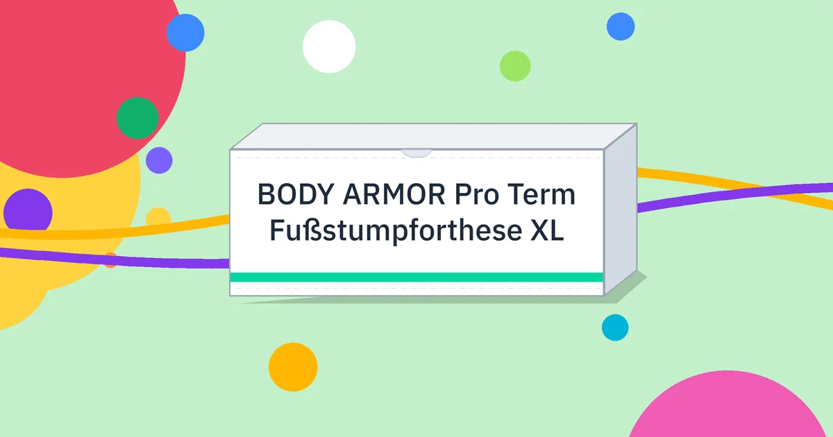 Symbolbild: Packung mit der Aufschrift BODY ARMOR Pro Term Fußstumpforthese XL (PZN 20156023) – Verfügbarkeit und Bezug in Apotheken in Frankfurt am Main