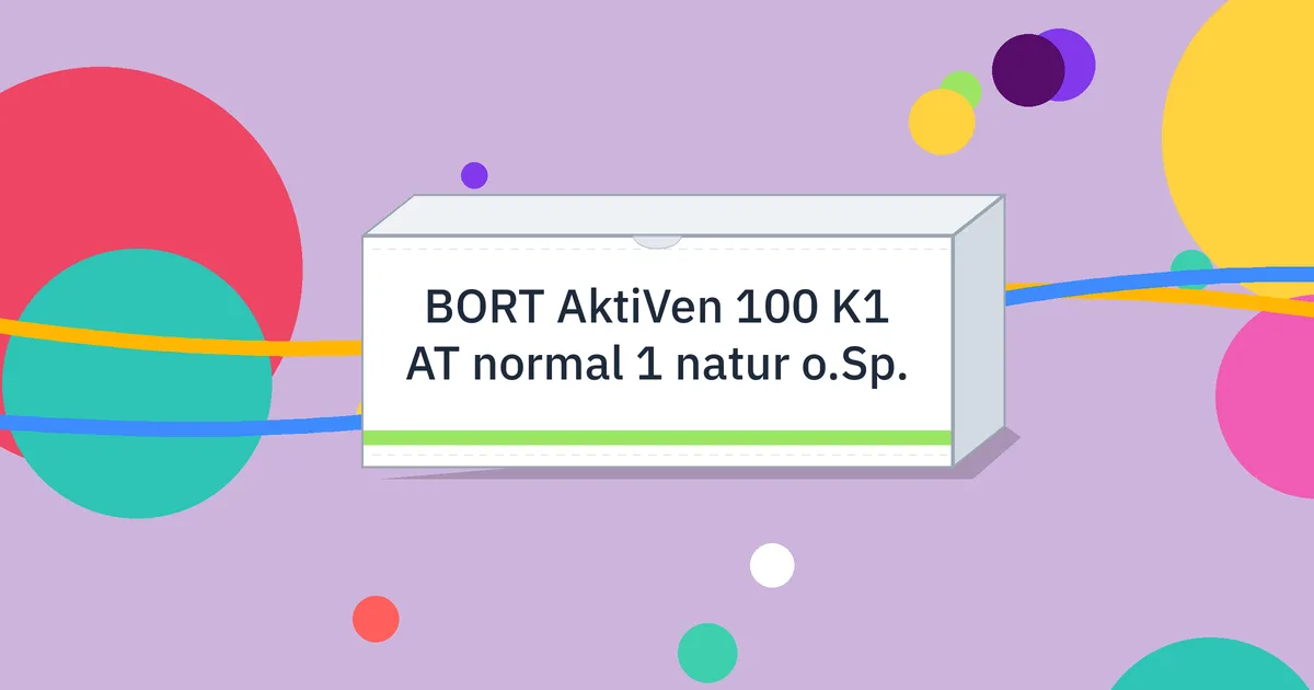 Symbolbild: Packung mit der Aufschrift BORT AktiVen 100 K1 AT normal 1 natur o.Sp. (PZN 13736211) – Verfügbarkeit und Bezug in Apotheken in Frankfurt am Main