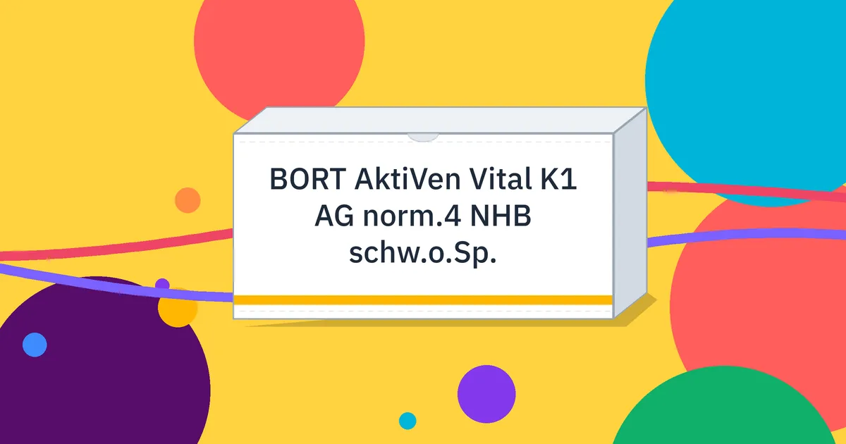 Symbolbild: Packung mit der Aufschrift BORT AktiVen Vital K1 AG norm.4 NHB schw.o.Sp. (PZN 13735542) – Verfügbarkeit und Bezug in Apotheken in Frankfurt am Main