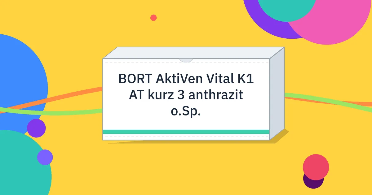 Symbolbild: Packung mit der Aufschrift BORT AktiVen Vital K1 AT kurz 3 anthrazit o.Sp. (PZN 13742424) – Verfügbarkeit und Bezug in Apotheken in Frankfurt am Main