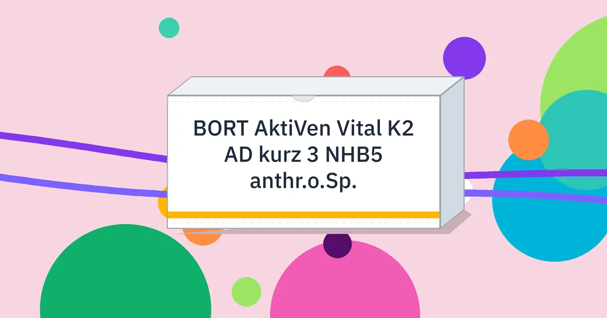 Symbolbild: Packung mit der Aufschrift BORT AktiVen Vital K2 AD kurz 3 NHB5 anthr.o.Sp. (PZN 17494911) – Verfügbarkeit und Bezug in Apotheken in Frankfurt am Main