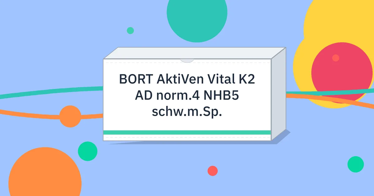 Symbolbild: Packung mit der Aufschrift BORT AktiVen Vital K2 AD norm.4 NHB5 schw.m.Sp. (PZN 17493283) – Verfügbarkeit und Bezug in Apotheken in Frankfurt am Main