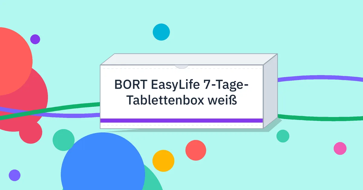 Symbolbild: Packung mit der Aufschrift BORT EasyLife 7-Tage-Tablettenbox weiß (PZN 00704965) – Verfügbarkeit und Bezug in Apotheken in Frankfurt am Main