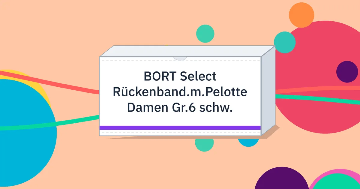Symbolbild: Packung mit der Aufschrift BORT Select Rückenband.m.Pelotte Damen Gr.6 schw. (PZN 14273782) – Verfügbarkeit und Bezug in Apotheken in Frankfurt am Main