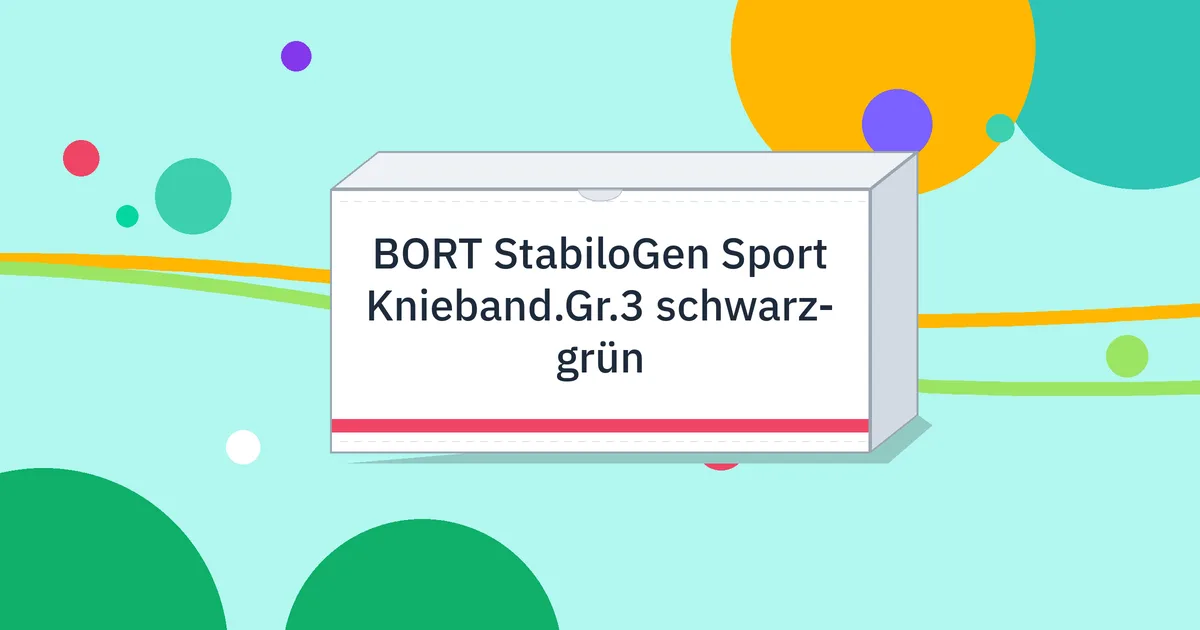 Symbolbild: Packung mit der Aufschrift BORT StabiloGen Sport Knieband.Gr.3 schwarz-grün (PZN 16846667) – Verfügbarkeit und Bezug in Apotheken in Frankfurt am Main