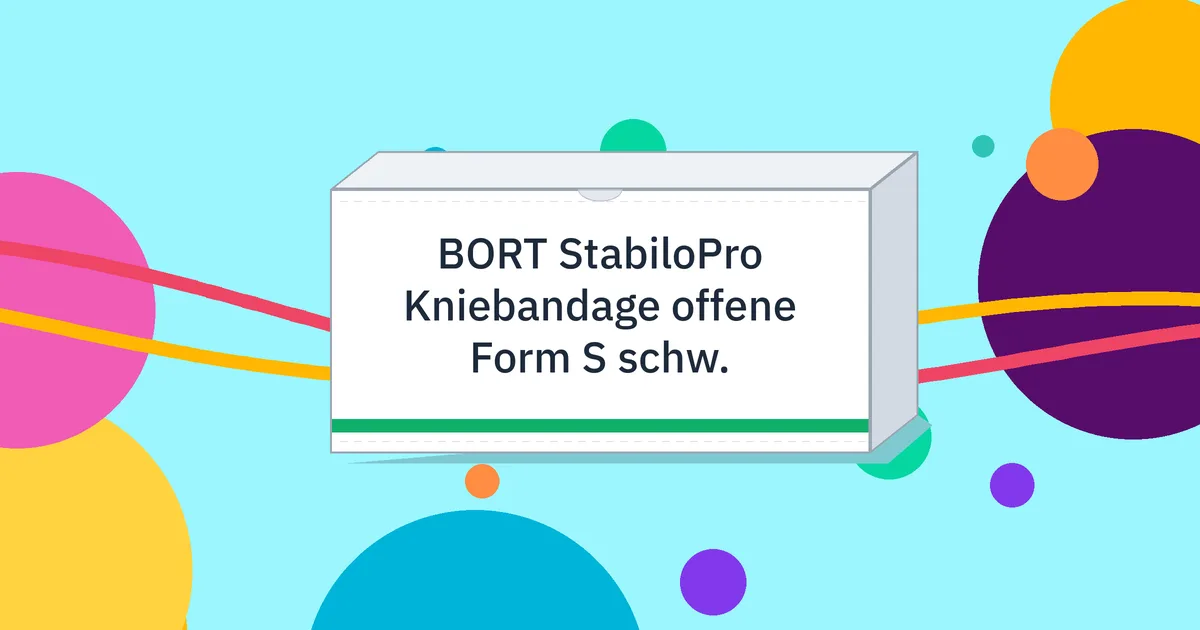 Symbolbild: Packung mit der Aufschrift BORT StabiloPro Kniebandage offene Form S schw. (PZN 00265721) – Verfügbarkeit und Bezug in Apotheken in Frankfurt am Main