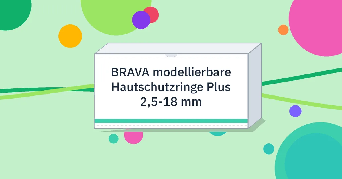 Symbolbild: Packung mit der Aufschrift BRAVA modellierbare Hautschutzringe Plus 2,5-18 mm (PZN 15564292) – Verfügbarkeit und Bezug in Apotheken in Frankfurt am Main