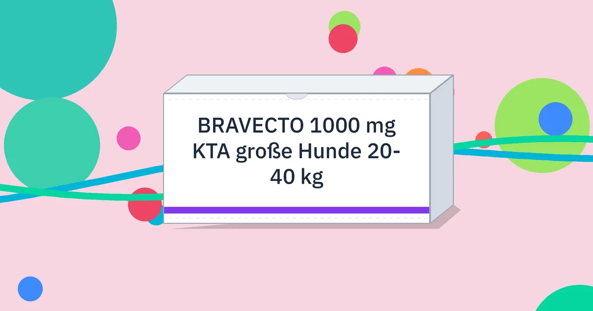 Symbolbild: Packung mit der Aufschrift BRAVECTO 1000 mg KTA große Hunde 20-40 kg (PZN 10385188) – Verfügbarkeit und Bezug in Apotheken in Frankfurt am Main