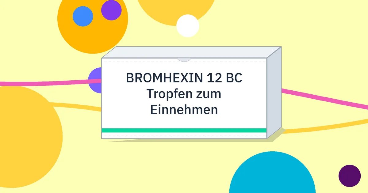 Symbolbild: Packung mit der Aufschrift BROMHEXIN 12 BC Tropfen zum Einnehmen (PZN 06890555) – Verfügbarkeit und Bezug in Apotheken in Frankfurt am Main