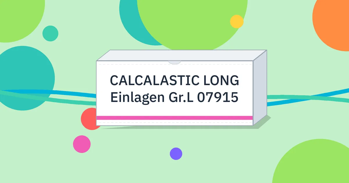 Symbolbild: Packung mit der Aufschrift CALCALASTIC LONG Einlagen Gr.L 07915 (PZN 07213644) – Verfügbarkeit und Bezug in Apotheken in Frankfurt am Main