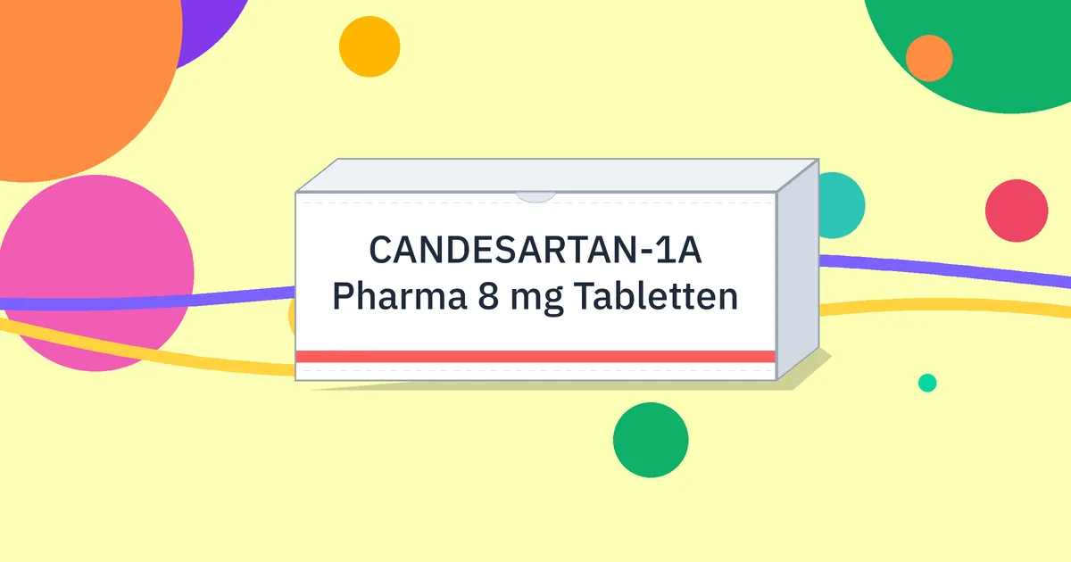 Symbolbild: Packung mit der Aufschrift CANDESARTAN-1A Pharma 8 mg Tabletten (PZN 19126867) – Verfügbarkeit und Bezug in Apotheken in Frankfurt am Main