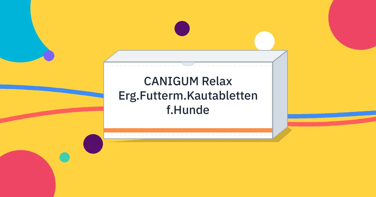 Symbolbild: Packung mit der Aufschrift CANIGUM Relax Erg.Futterm.Kautabletten f.Hunde (PZN 13821454) – Verfügbarkeit und Bezug in Apotheken in Frankfurt am Main