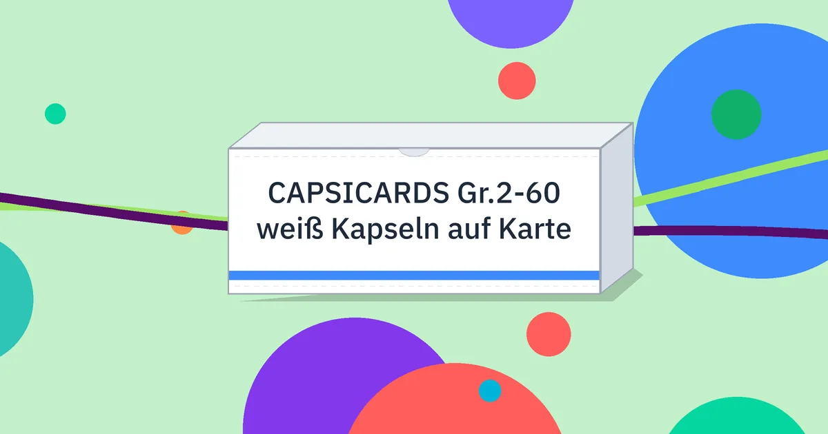 Symbolbild: Packung mit der Aufschrift CAPSICARDS Gr.2-60 weiß Kapseln auf Karte (PZN 09225545) – Verfügbarkeit und Bezug in Apotheken in Frankfurt am Main