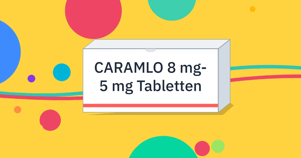 Symbolbild: Packung mit der Aufschrift CARAMLO 8 mg-5 mg Tabletten (PZN 19523829) – Verfügbarkeit und Bezug in Apotheken in Frankfurt am Main