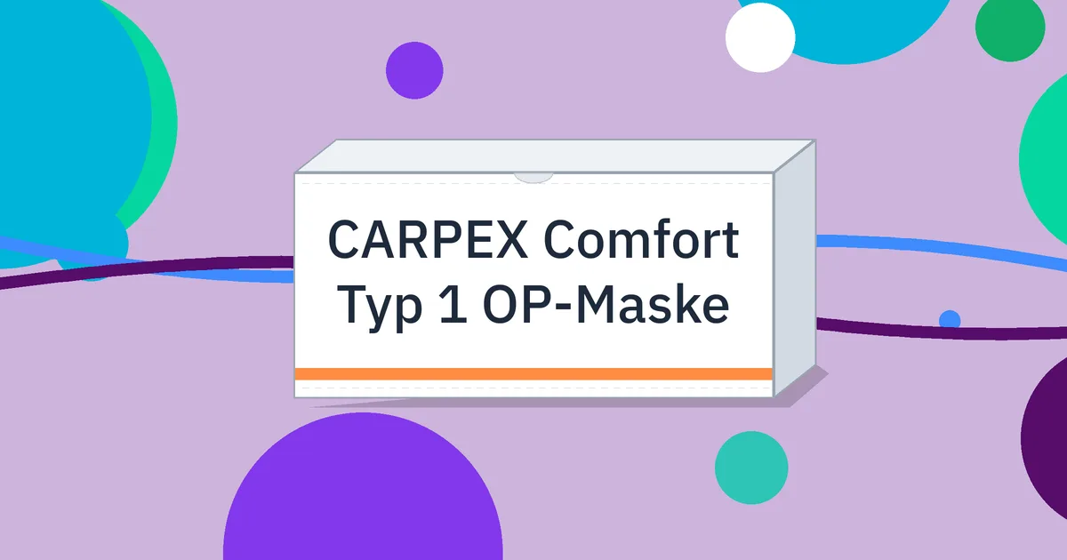 Symbolbild: Packung mit der Aufschrift CARPEX Comfort Typ 1 OP-Maske (PZN 04237555) – Verfügbarkeit und Bezug in Apotheken in Frankfurt am Main