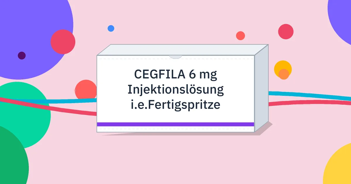 Symbolbild: Packung mit der Aufschrift CEGFILA 6 mg Injektionslösung i.e.Fertigspritze (PZN 19054004) – Verfügbarkeit und Bezug in Apotheken in Frankfurt am Main
