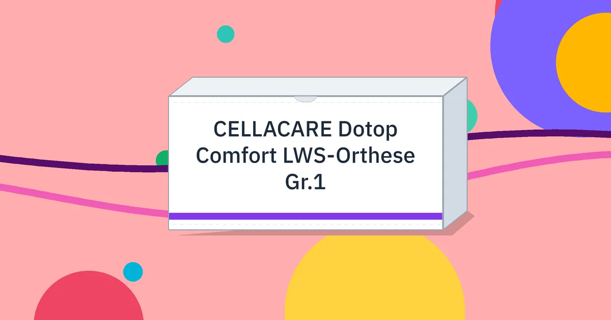 Symbolbild: Packung mit der Aufschrift CELLACARE Dotop Comfort LWS-Orthese Gr.1 (PZN 16738222) – Verfügbarkeit und Bezug in Apotheken in Frankfurt am Main
