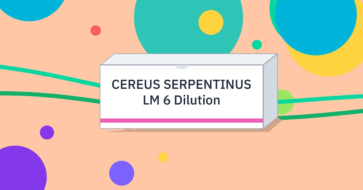 Symbolbild: Packung mit der Aufschrift CEREUS SERPENTINUS LM 6 Dilution (PZN 13437477) – Verfügbarkeit und Bezug in Apotheken in Frankfurt am Main