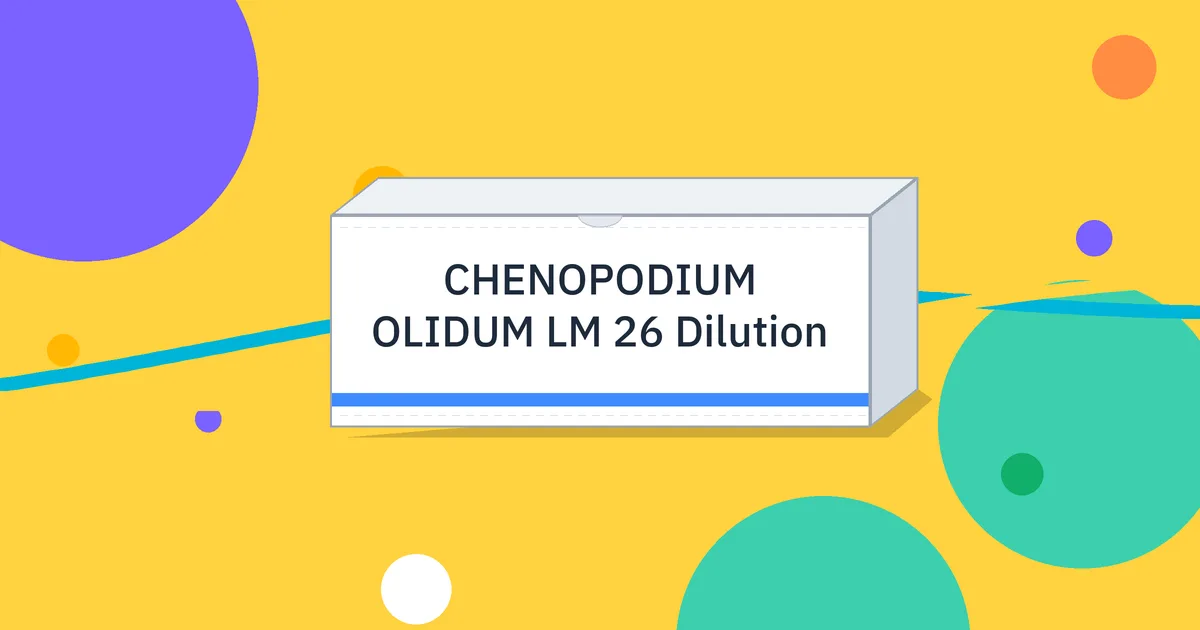 Symbolbild: Packung mit der Aufschrift CHENOPODIUM OLIDUM LM 26 Dilution (PZN 13441467) – Verfügbarkeit und Bezug in Apotheken in Frankfurt am Main