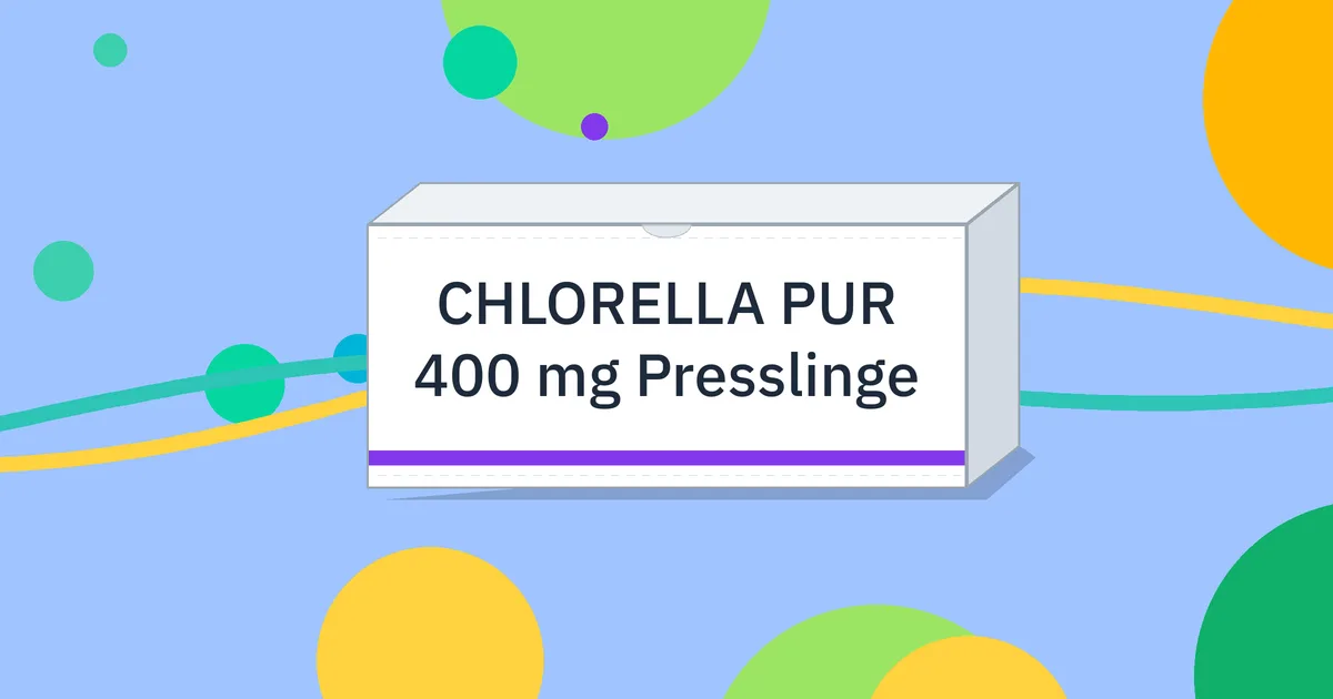 Symbolbild: Packung mit der Aufschrift CHLORELLA PUR 400 mg Presslinge (PZN 09607904) – Verfügbarkeit und Bezug in Apotheken in Frankfurt am Main