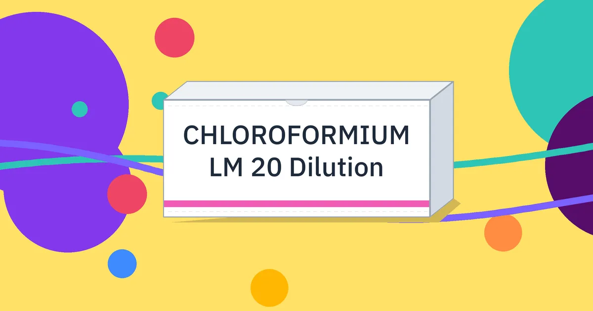 Symbolbild: Packung mit der Aufschrift CHLOROFORMIUM LM 20 Dilution (PZN 13444649) – Verfügbarkeit und Bezug in Apotheken in Frankfurt am Main