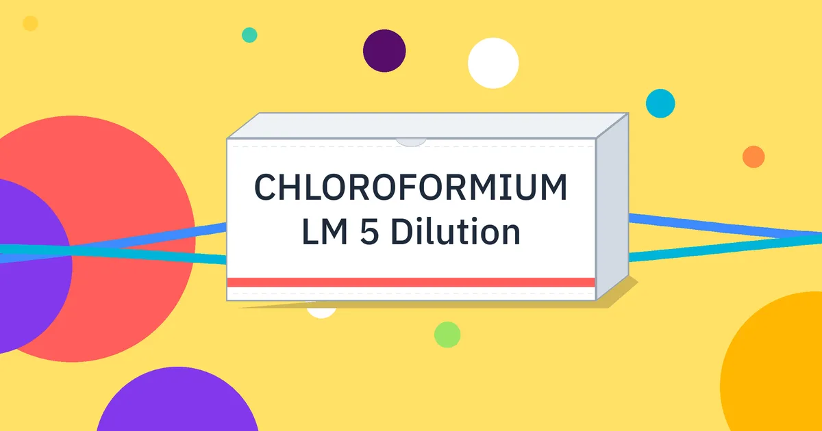 Symbolbild: Packung mit der Aufschrift CHLOROFORMIUM LM 5 Dilution (PZN 13444460) – Verfügbarkeit und Bezug in Apotheken in Frankfurt am Main