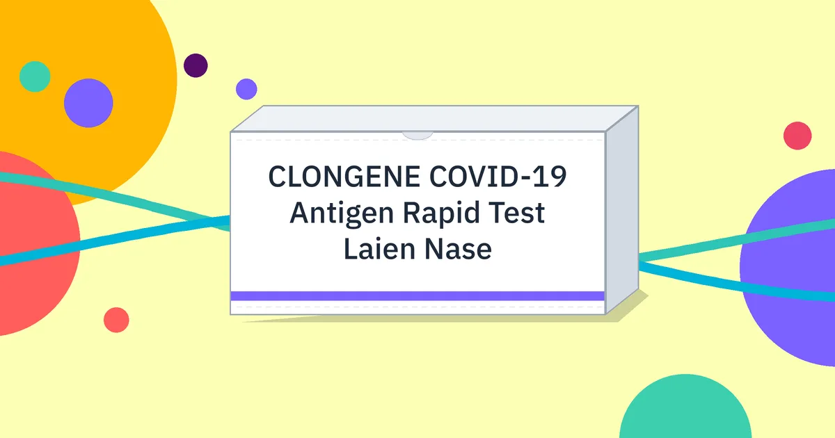 Symbolbild: Packung mit der Aufschrift CLONGENE COVID-19 Antigen Rapid Test Laien Nase (PZN 17430130) – Verfügbarkeit und Bezug in Apotheken in Frankfurt am Main