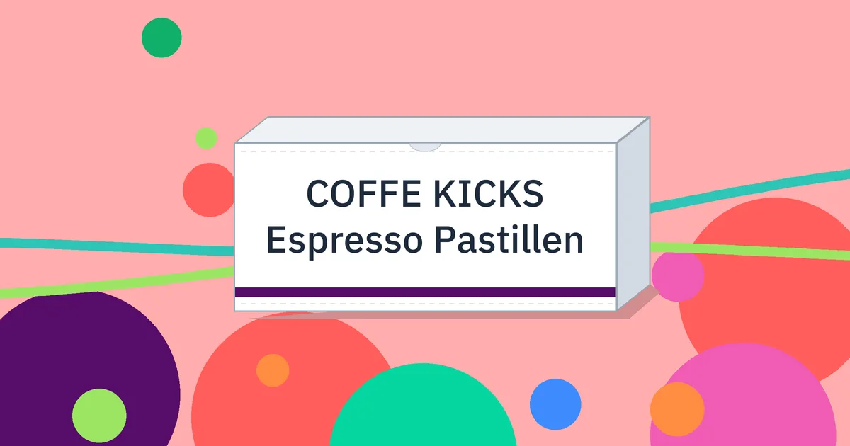 Symbolbild: Packung mit der Aufschrift COFFE KICKS Espresso Pastillen (PZN 09460217) – Verfügbarkeit und Bezug in Apotheken in Frankfurt am Main