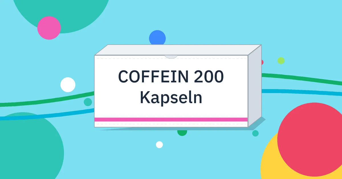 Symbolbild: Packung mit der Aufschrift COFFEIN 200 Kapseln (PZN 11730339) – Verfügbarkeit und Bezug in Apotheken in Frankfurt am Main