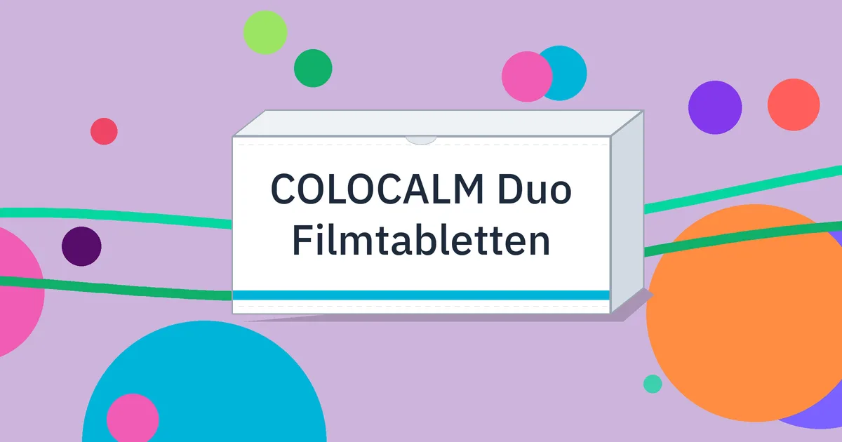 Symbolbild: Packung mit der Aufschrift COLOCALM Duo Filmtabletten (PZN 19275886) – Verfügbarkeit und Bezug in Apotheken in Frankfurt am Main