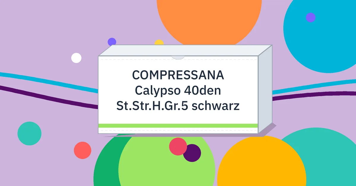 Symbolbild: Packung mit der Aufschrift COMPRESSANA Calypso 40den St.Str.H.Gr.5 schwarz (PZN 07720068) – Verfügbarkeit und Bezug in Apotheken in Frankfurt am Main