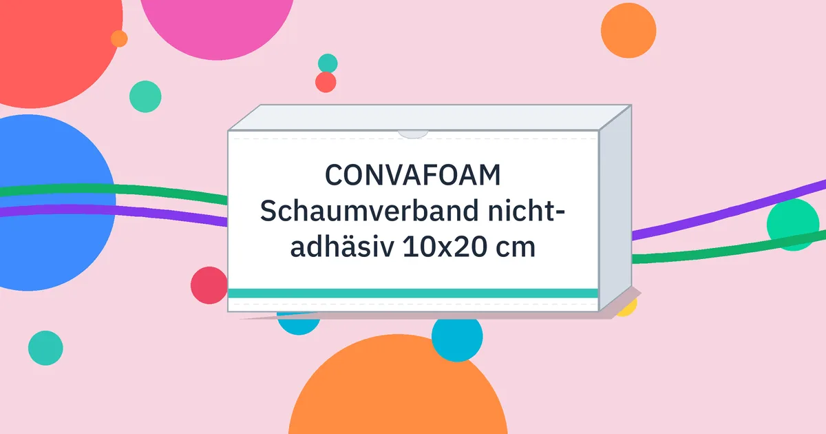 Symbolbild: Packung mit der Aufschrift CONVAFOAM Schaumverband nicht-adhäsiv 10x20 cm (PZN 20410881) – Verfügbarkeit und Bezug in Apotheken in Frankfurt am Main