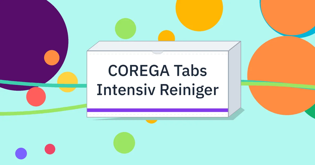 Symbolbild: Packung mit der Aufschrift COREGA Tabs Intensiv Reiniger (PZN 18761662) – Verfügbarkeit und Bezug in Apotheken in Frankfurt am Main