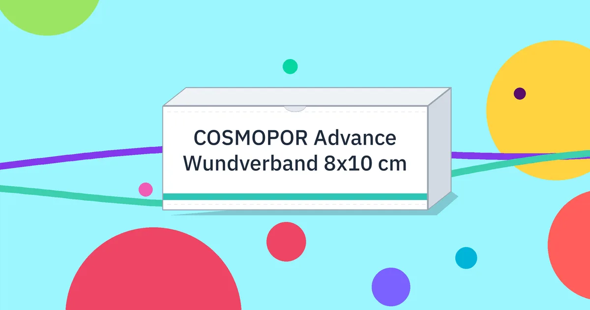 Symbolbild: Packung mit der Aufschrift COSMOPOR Advance Wundverband 8x10 cm (PZN 20610657) – Verfügbarkeit und Bezug in Apotheken in Frankfurt am Main