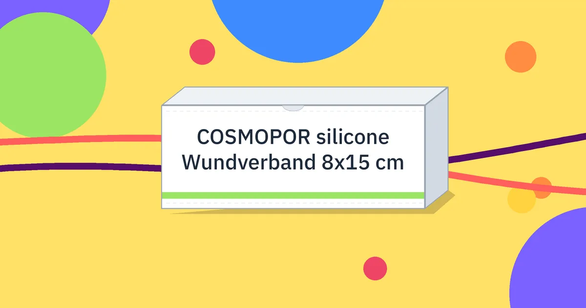 Symbolbild: Packung mit der Aufschrift COSMOPOR silicone Wundverband 8x15 cm (PZN 18729865) – Verfügbarkeit und Bezug in Apotheken in Frankfurt am Main