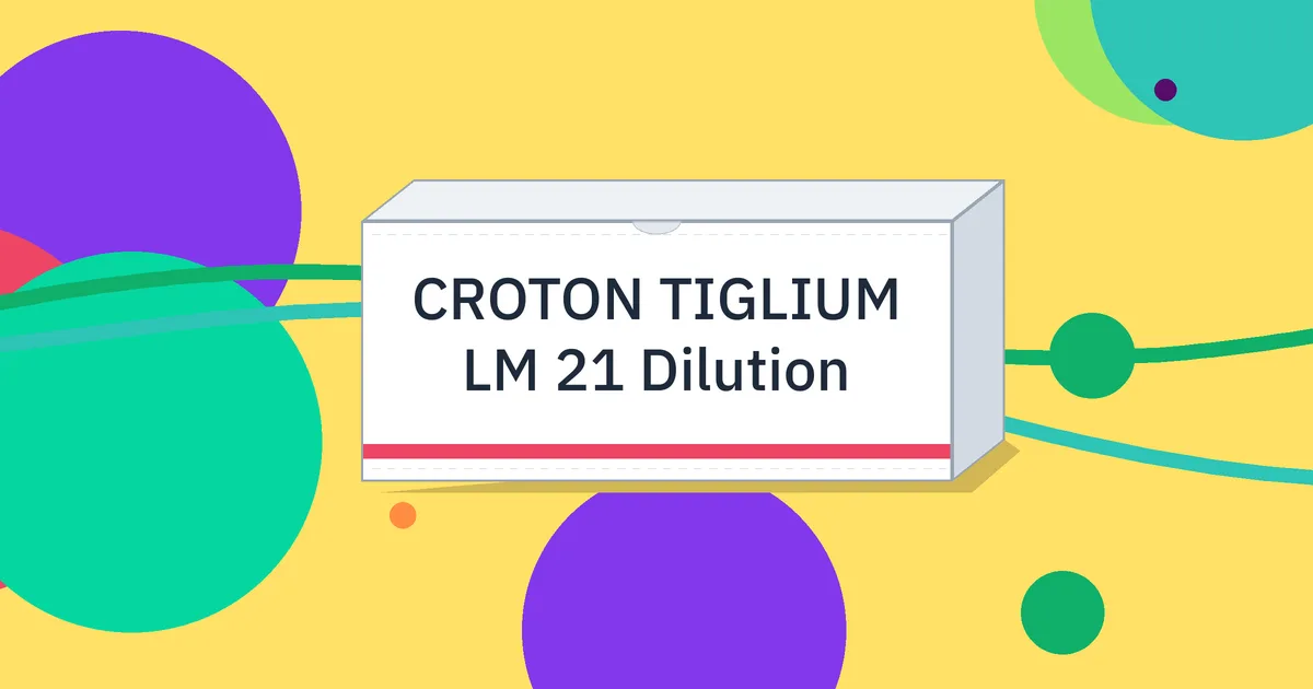 Symbolbild: Packung mit der Aufschrift CROTON TIGLIUM LM 21 Dilution (PZN 12836488) – Verfügbarkeit und Bezug in Apotheken in Frankfurt am Main