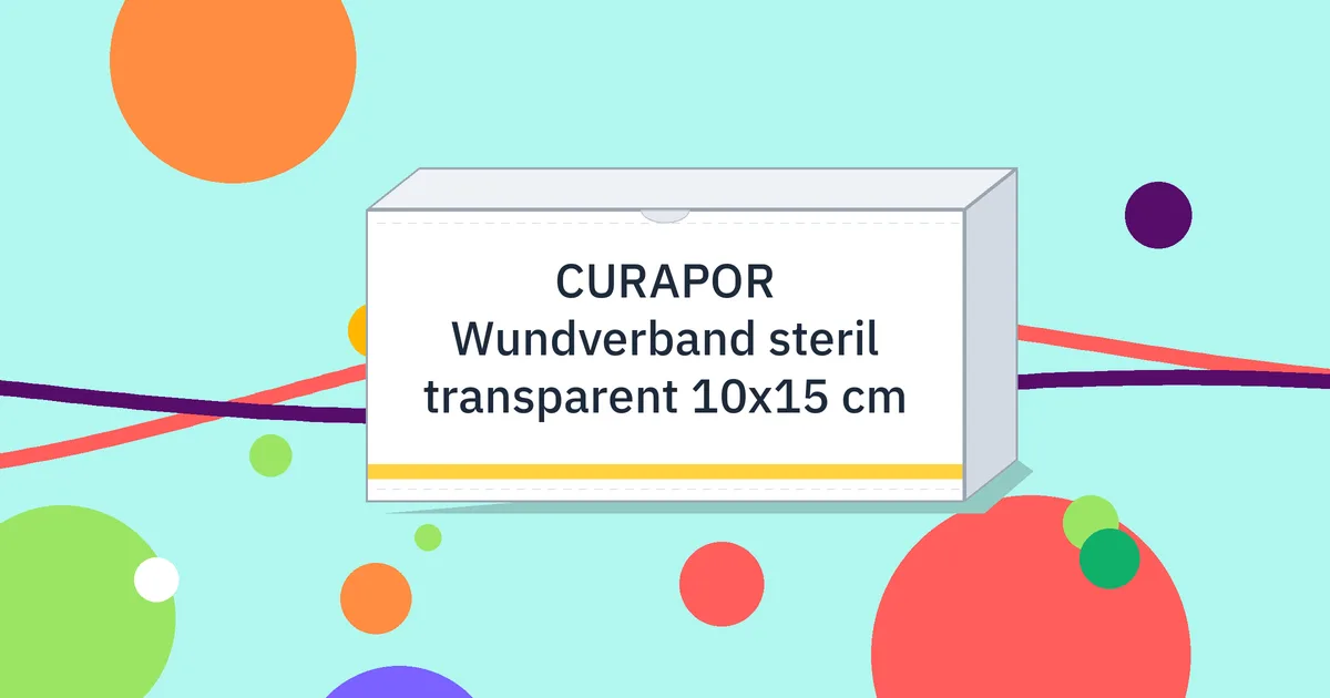Symbolbild: Packung mit der Aufschrift CURAPOR Wundverband steril transparent 10x15 cm (PZN 19144457) – Verfügbarkeit und Bezug in Apotheken in Frankfurt am Main
