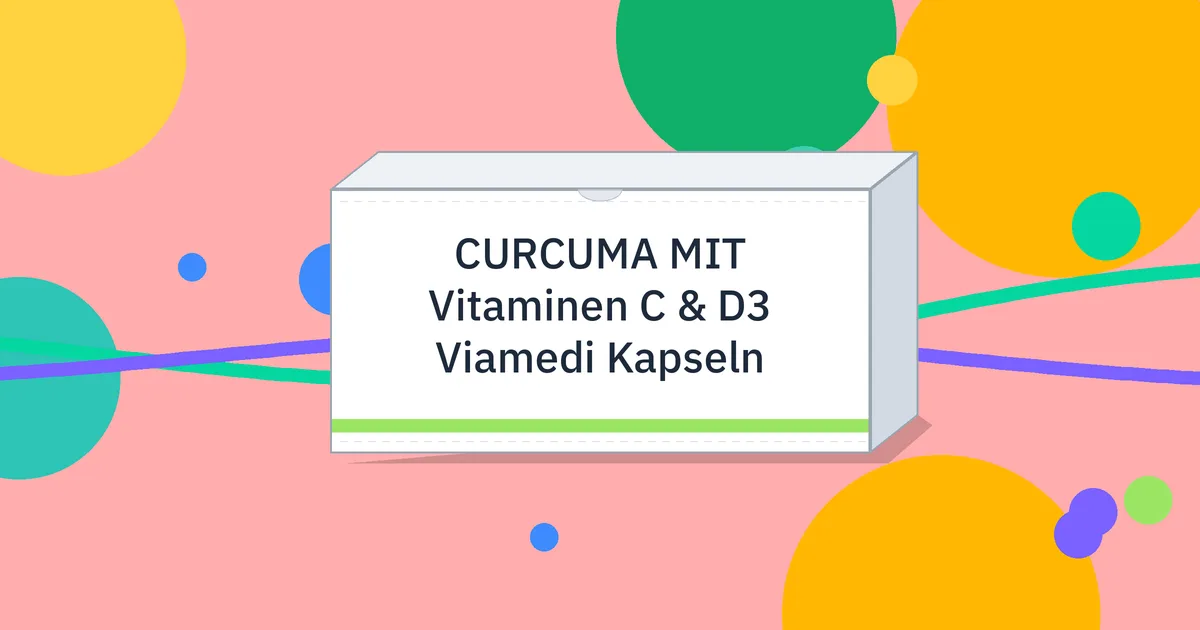 Symbolbild: Packung mit der Aufschrift CURCUMA MIT Vitaminen C & D3 Viamedi Kapseln (PZN 18669471) – Verfügbarkeit und Bezug in Apotheken in Frankfurt am Main