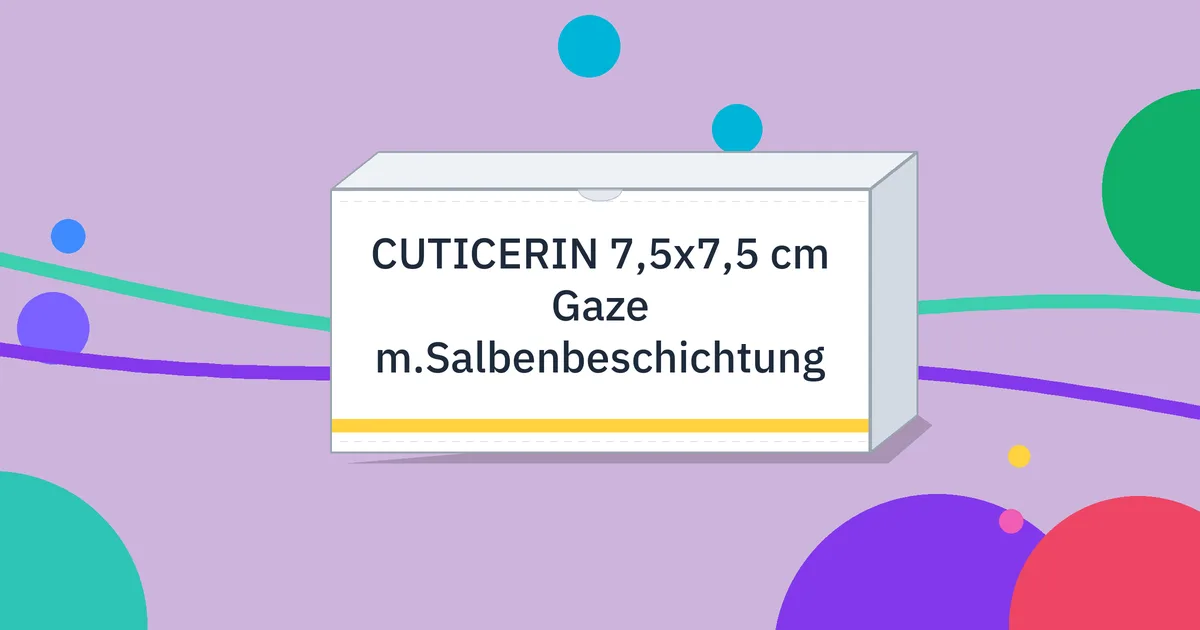 Symbolbild: Packung mit der Aufschrift CUTICERIN 7,5x7,5 cm Gaze m.Salbenbeschichtung (PZN 16156431) – Verfügbarkeit und Bezug in Apotheken in Frankfurt am Main