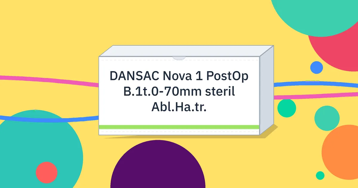 Symbolbild: Packung mit der Aufschrift DANSAC Nova 1 PostOp B.1t.0-70mm steril Abl.Ha.tr. (PZN 07701378) – Verfügbarkeit und Bezug in Apotheken in Frankfurt am Main