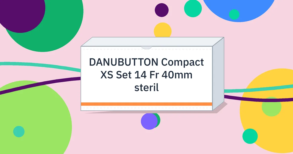 Symbolbild: Packung mit der Aufschrift DANUBUTTON Compact XS Set 14 Fr 40mm steril (PZN 19852734) – Verfügbarkeit und Bezug in Apotheken in Frankfurt am Main